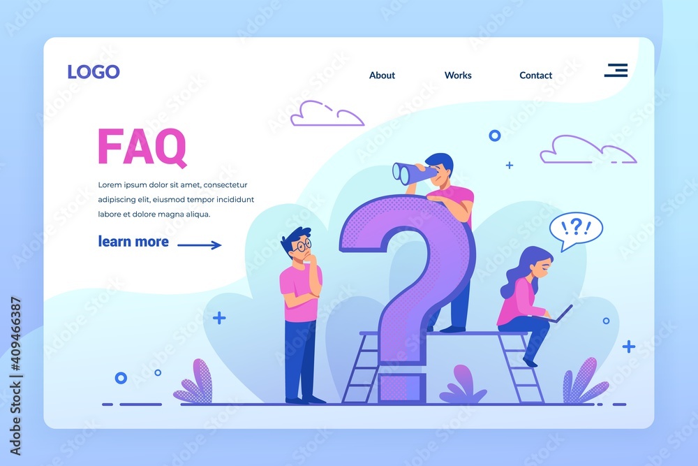 FAQ landing page. Online customer support service. Frequently asked questions concept. Website ...