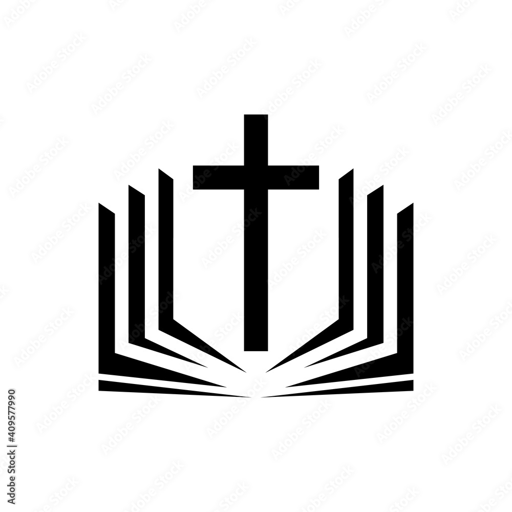 Christian church logo with book sign. Christian cross icon. Vector ...