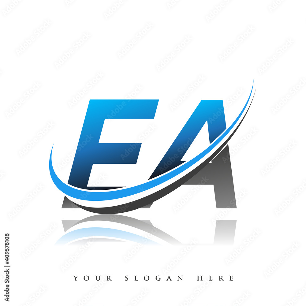 EA initial logo company name colored blue and black swoosh design ...