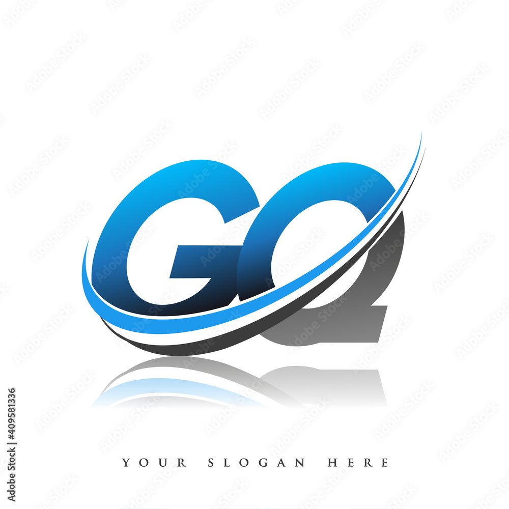 GQ initial logo company name colored blue and black swoosh design ...
