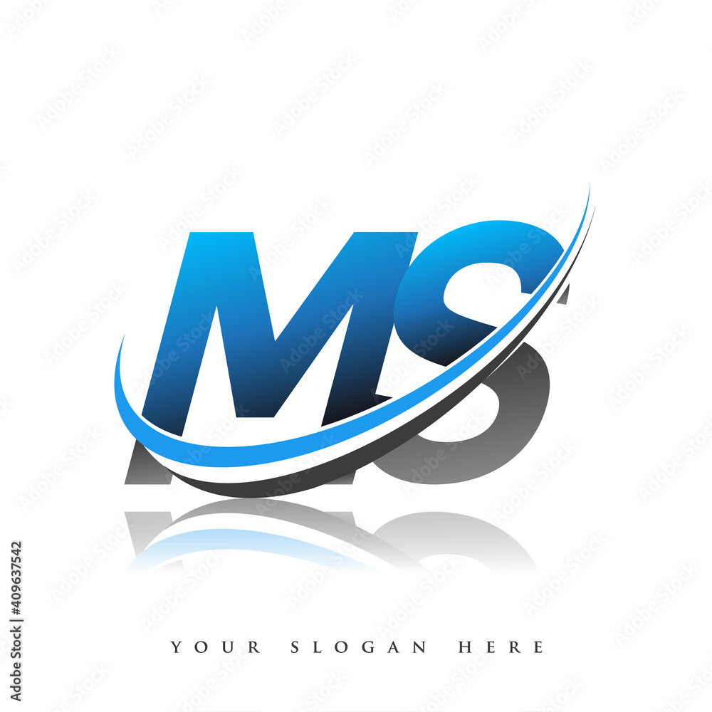 MS initial logo company name colored blue and black swoosh design ...