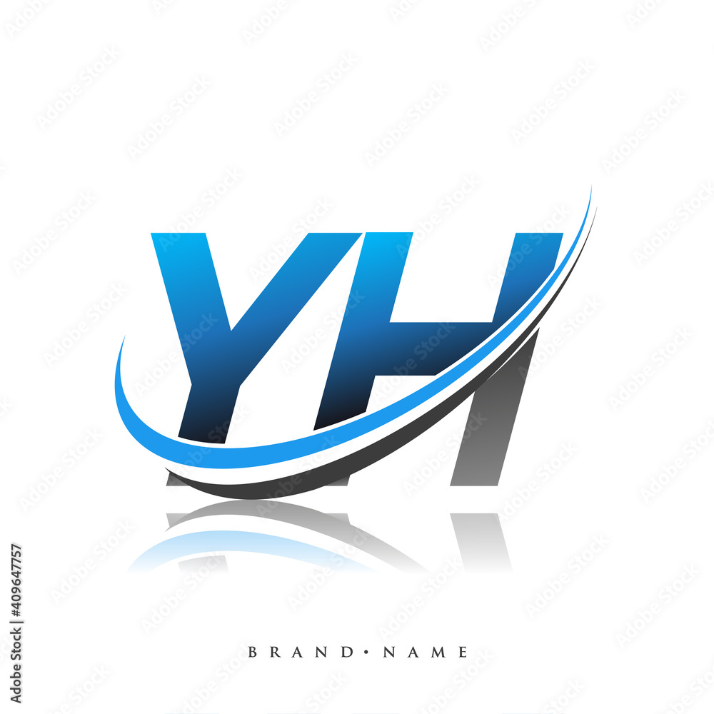YH initial logo company name colored blue and black swoosh design ...