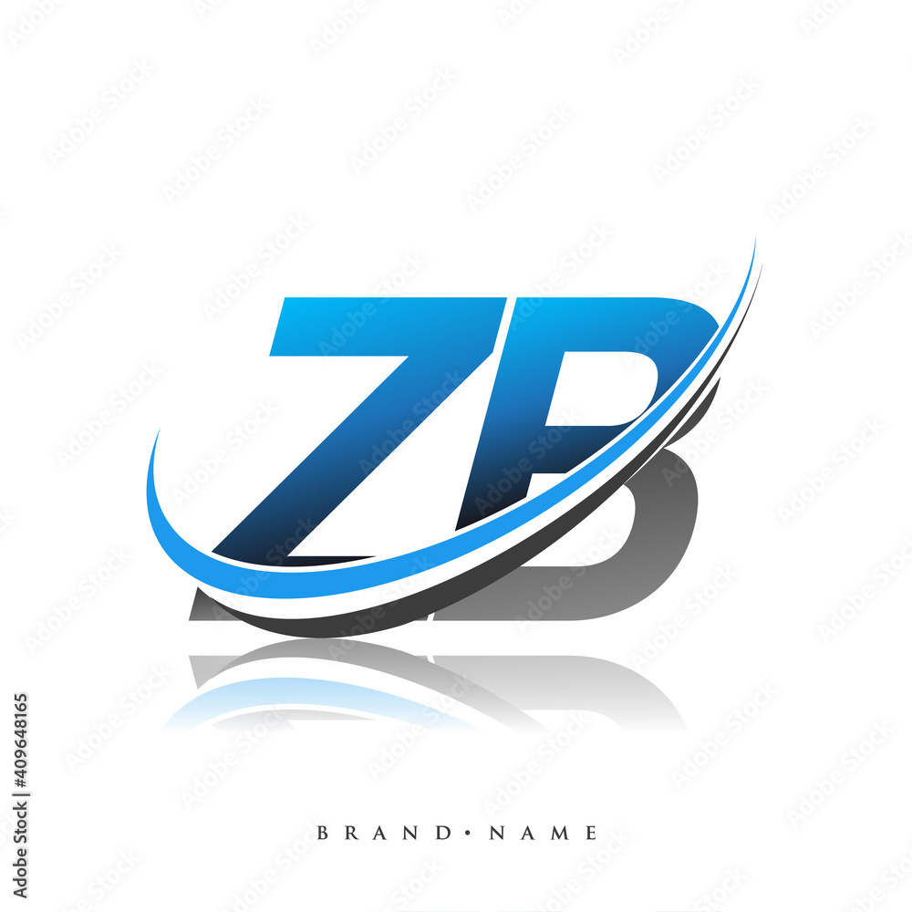 ZB initial logo company name colored blue and black swoosh design ...