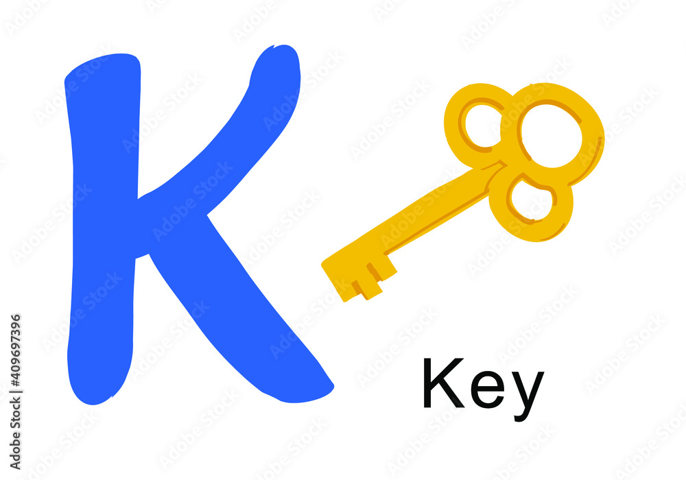 Eleventh letter of English alphabet, K, for key. Vector illustration ...