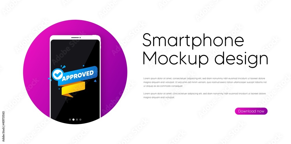 Approved paper banner. Phone vector mockup banner. Permission quality ...