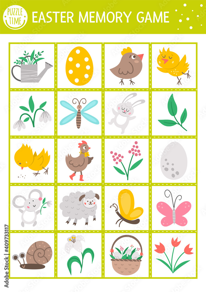 Vector Easter memory game cards with traditional holiday symbols ...
