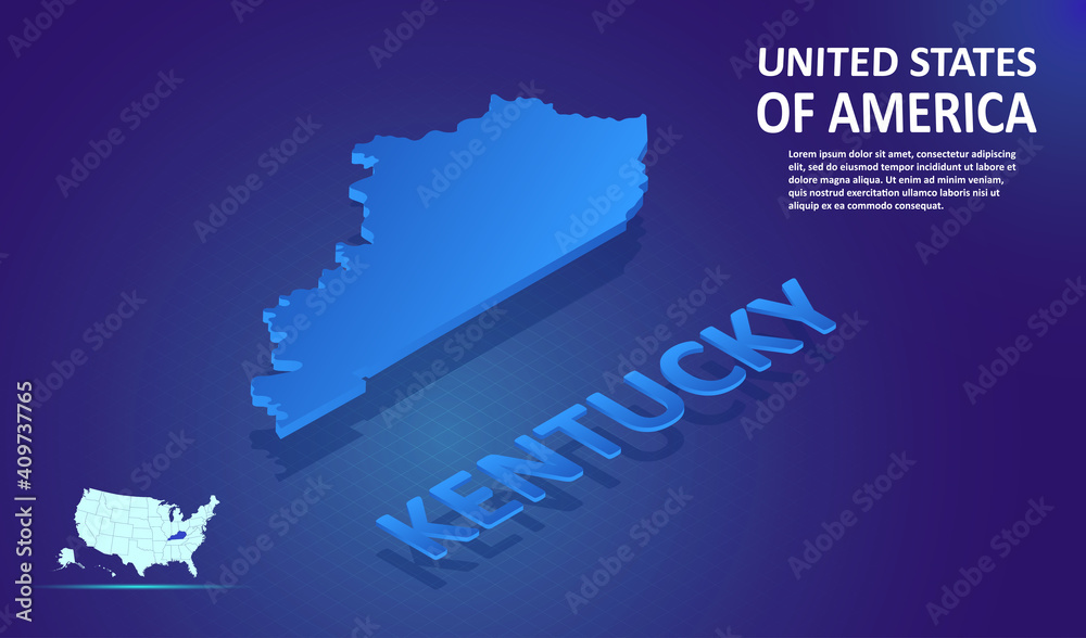 Isometric Kentucky State map on blue and glowing background. 3D ...