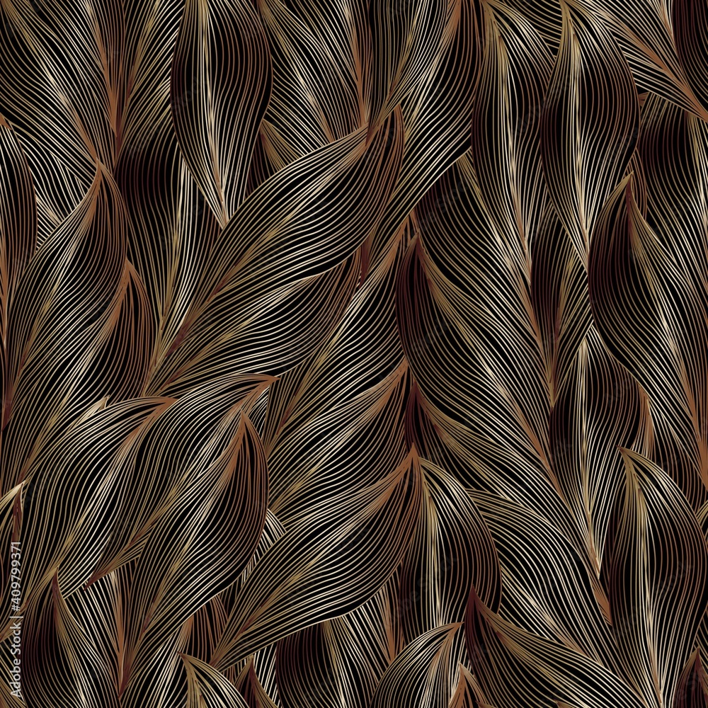 Luxury Abstract Wallpaper with Black and Golden Leaves. Art Deco ...