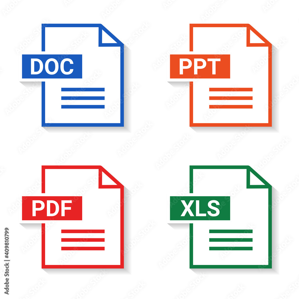 เวกเตอร์ Stock Set of of file type. Format and extension of documents ...