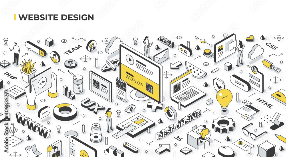 Website Design Isometric Banner Illustration Stock Vector | Adobe Stock