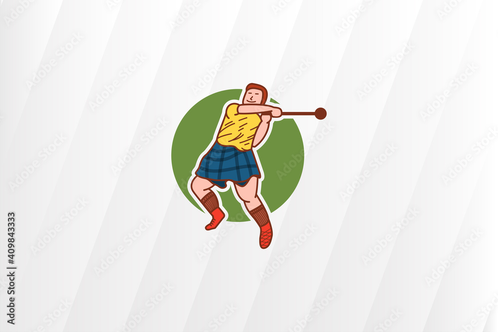 llustration of Hammer throw. Cartoon doodle style. isolated on diagonal ...