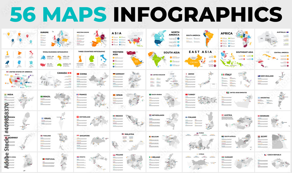 The Biggest Maps Infographics Bundle. Includes all world - Europe, Asia ...
