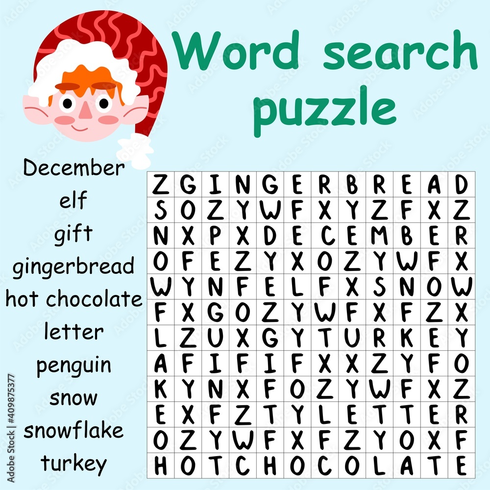 Elf word search puzzle stock vector illustration. Educational word game ...