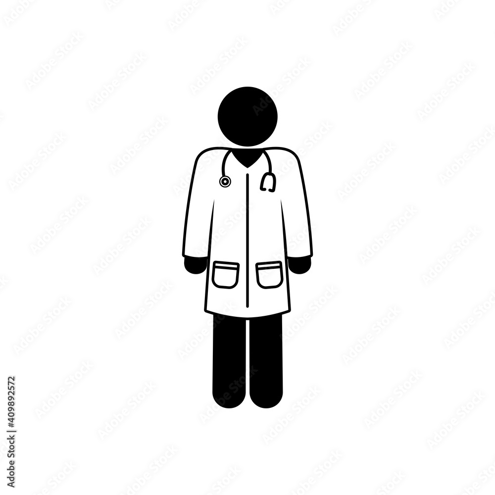 medical worker icon, stick figure doctor isolated pictogram, human ...