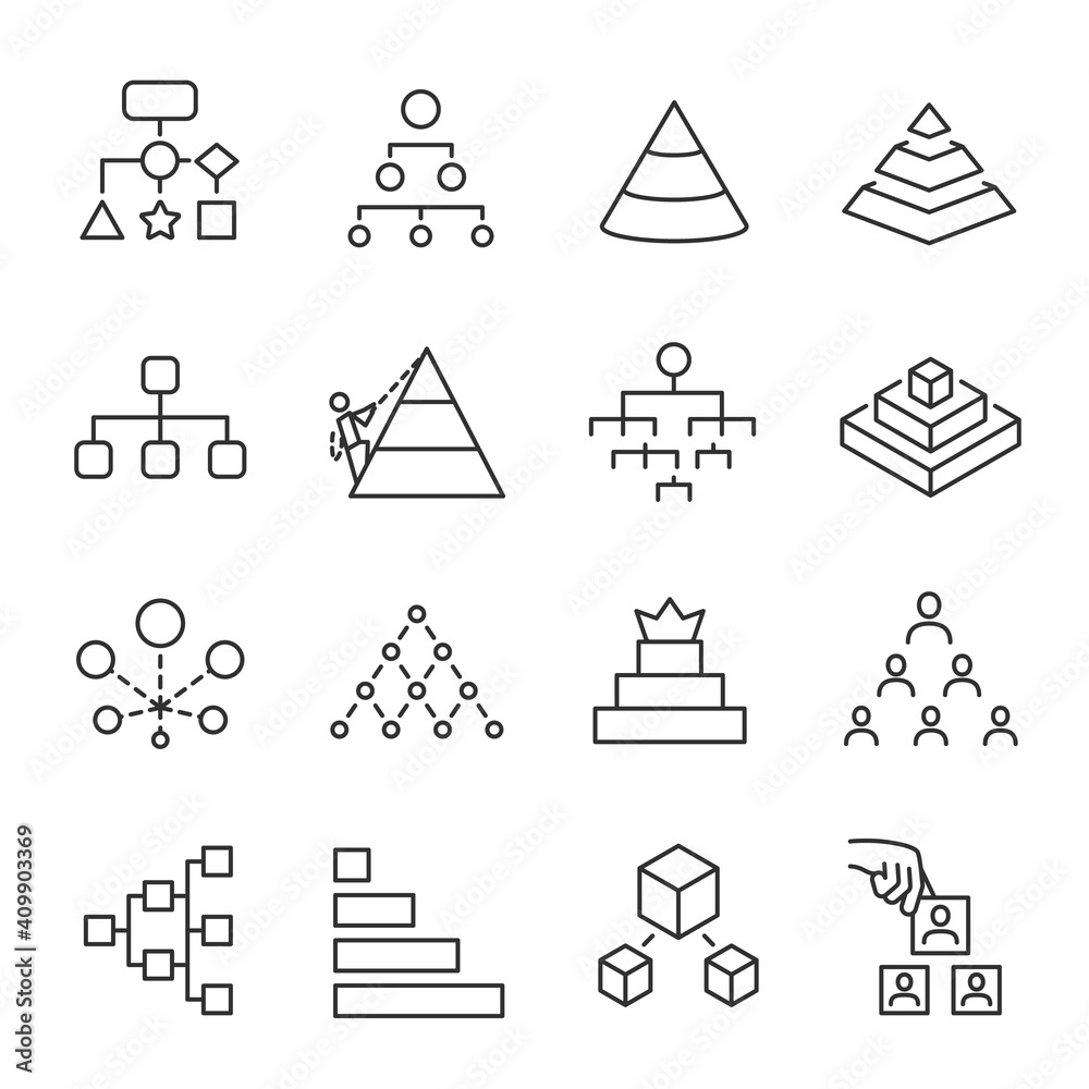Structure, hierarchy, chart icon set. Line with editable stroke Stock ...