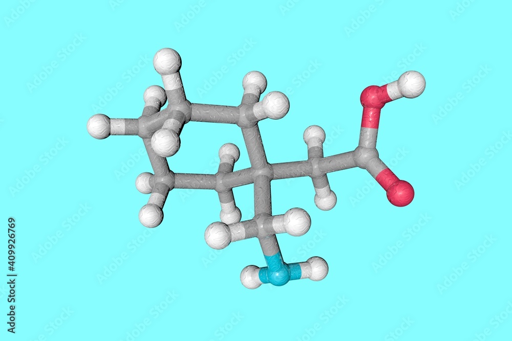 Molecular model of gabapeptin or neurontin. Atoms are represented as ...
