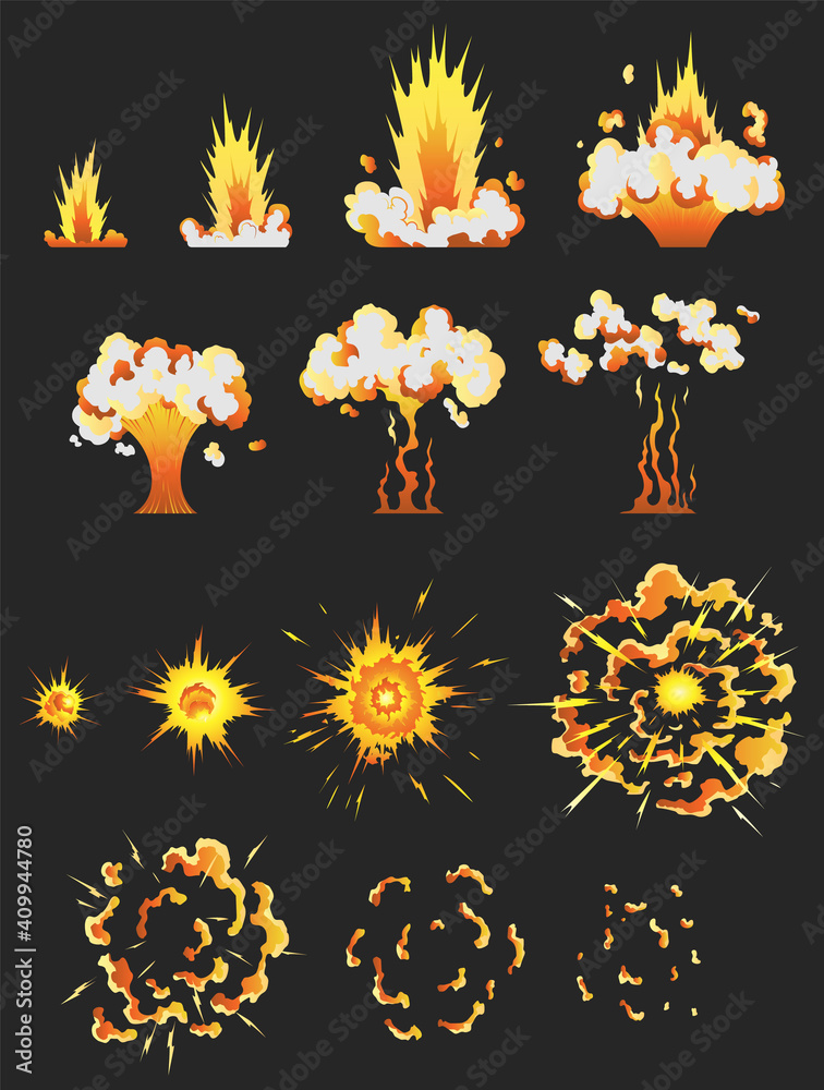 Animation for game of the explosion effect in separate frames. Boom ...