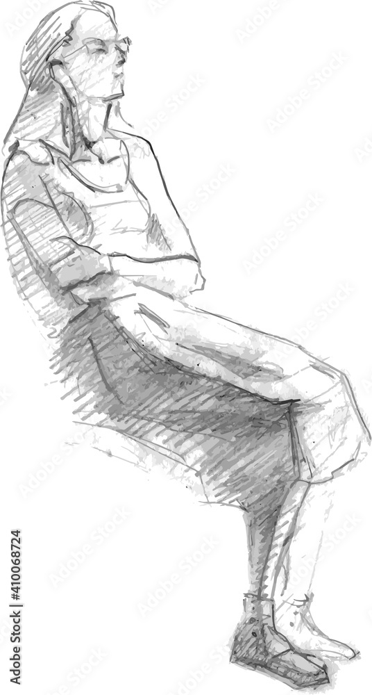 romantic girl sketch illustration realistic style. vector clip art ...