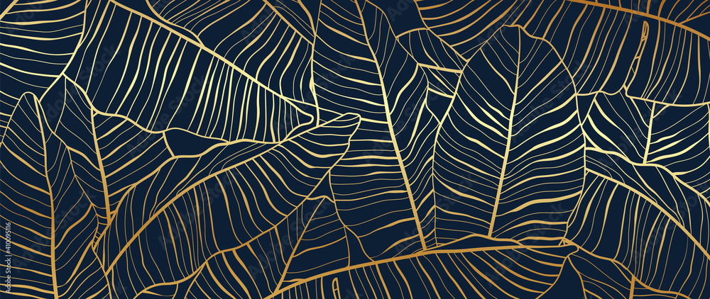 Gold pattern background vector. tropical leaves line arts design ...