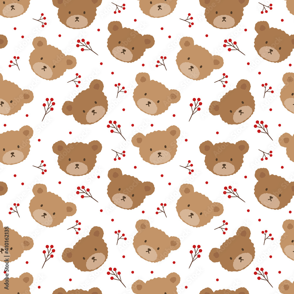Teddy Bear Seamless Pattern Background, Happy cute bear, Cartoon Panda ...