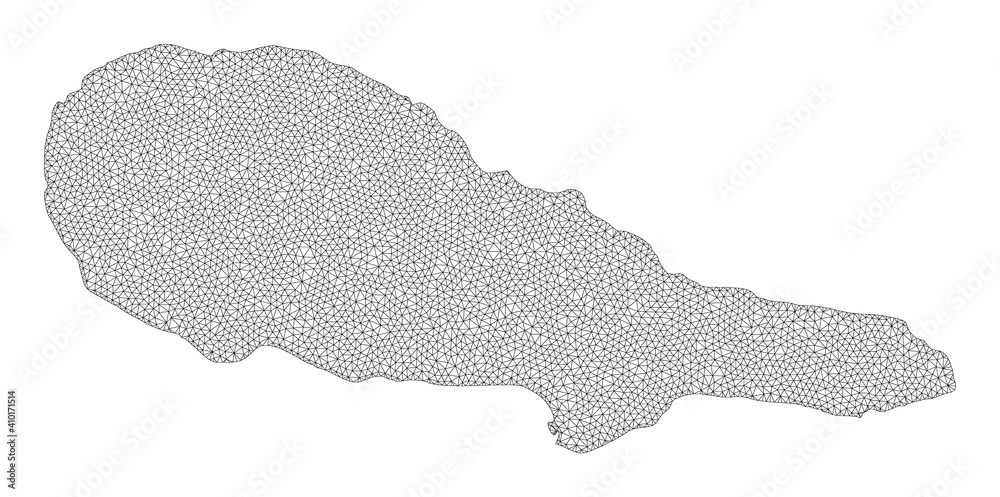 Polygonal mesh map of Pico Island in high detail resolution. Mesh lines, triangles and points ...