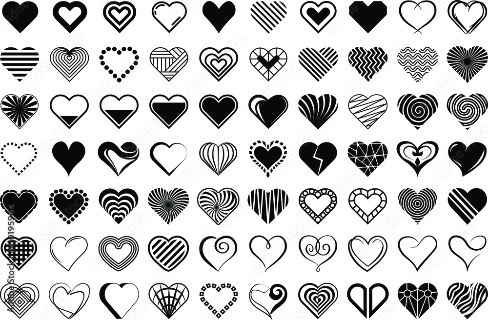 Hearts. Vector stilyzed black hearts set, isolated on white background ...