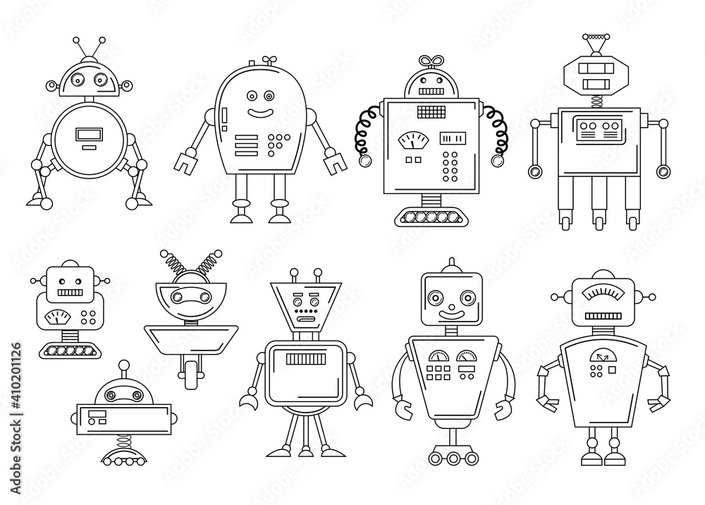 illustration of a Robot. Mechanical character design. Set of four ...