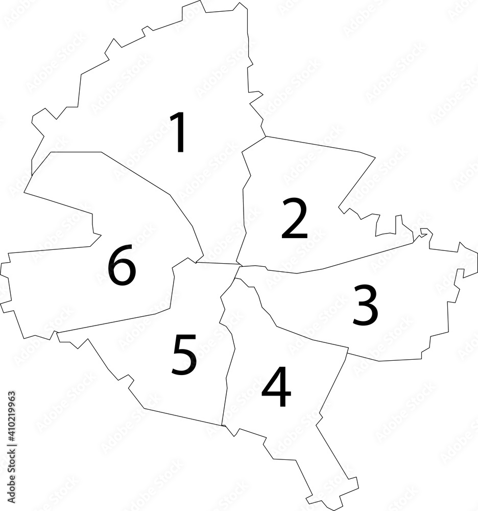 Simple vector white map with black borders and numbers of sectors ...