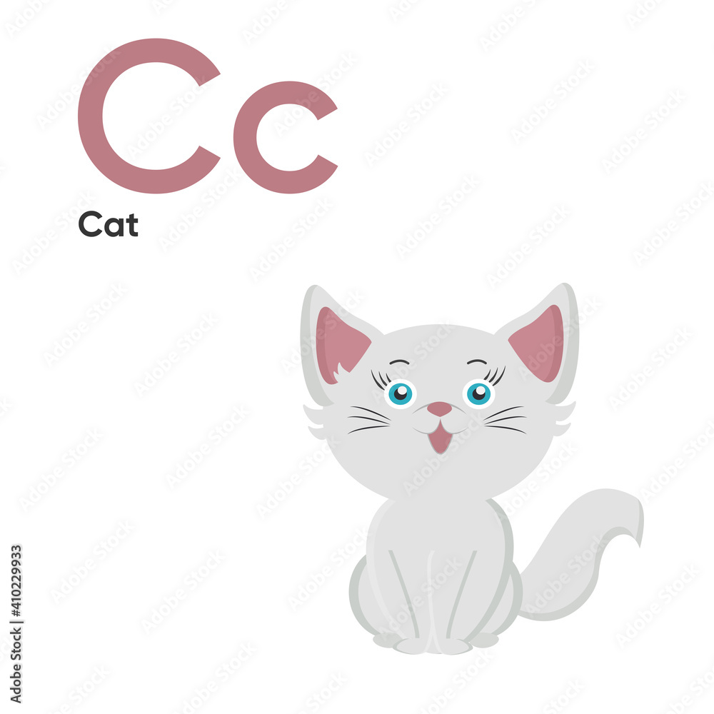 Cc- Cat Cute Animal Alphabet Series A-Z. Vector ABC. Letter C. Cat ...