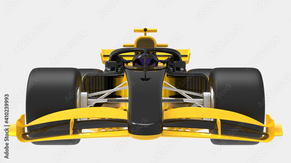 Racing car with side view position, isolated on grey background. 3d ...