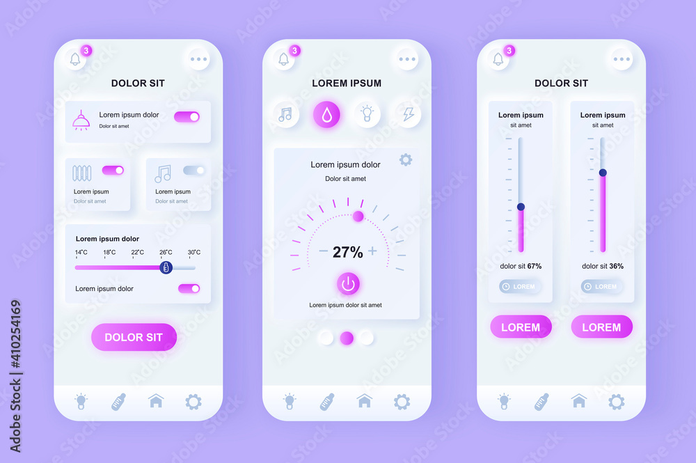 Smart Home unique neomorphic design kit. Internet of things technology ...