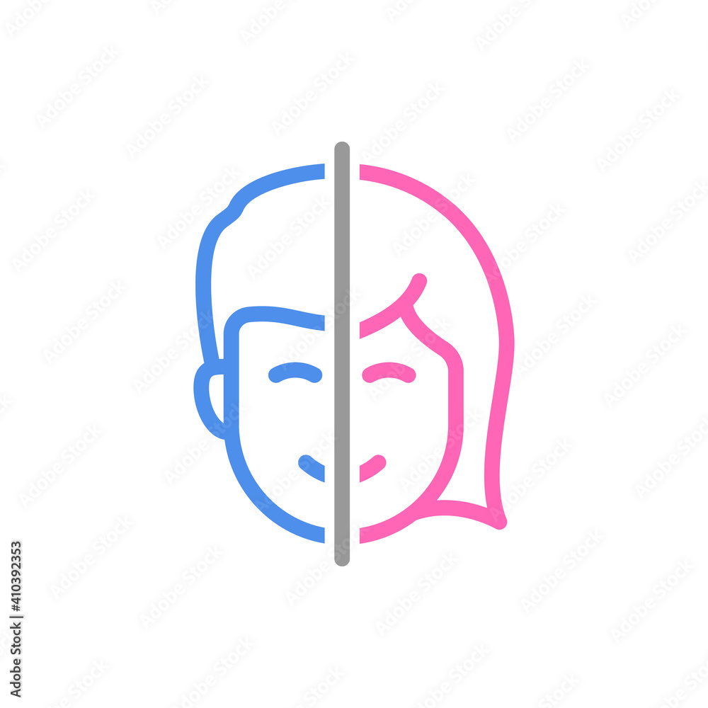 Gender change. Man to woman face icon concept isolated on white ...