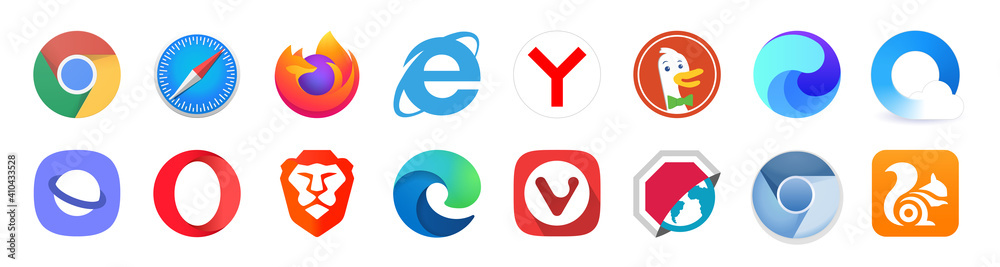 Stock-Vektorgrafik „Set popular logos internet browser. Google Chrome ...