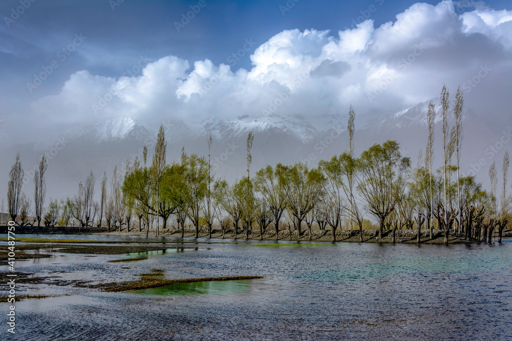 landscapes with mountains , trees and clouds from Karakorum and ...