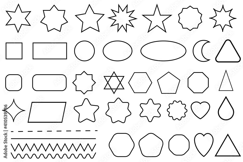 collection with lines geometric shapes signs. Line art icon. Outline ...