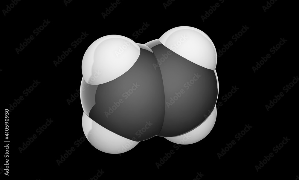 Structural chemical formula and molecular structure of Ethylene (C2H4 ...