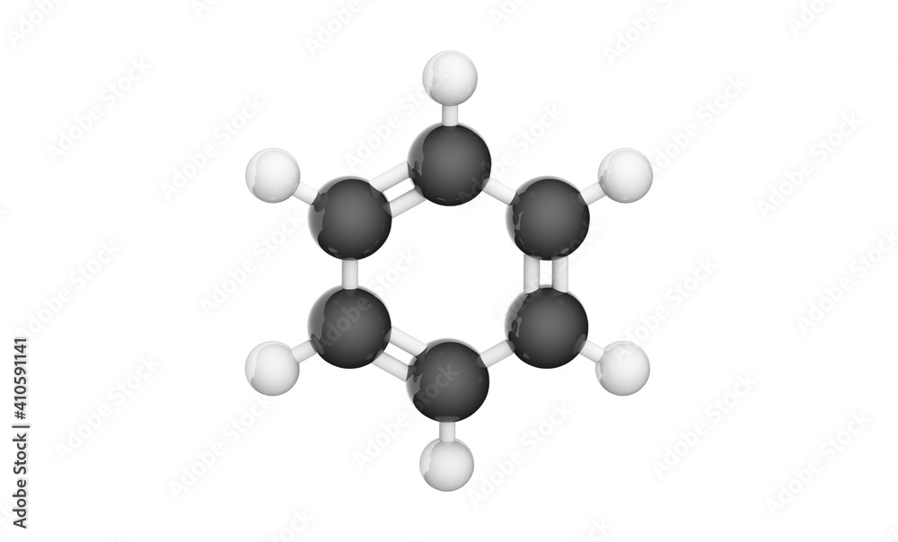 C6H6, benzol (benzene) molecule. Chemical structure model: Ball and ...