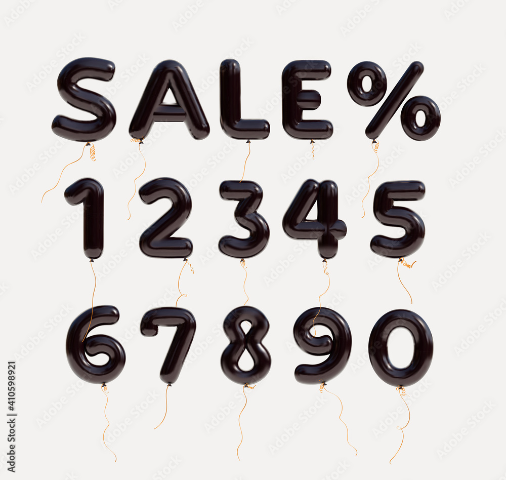 Set of numbers discount promotion sale made of realistic 3d black ...