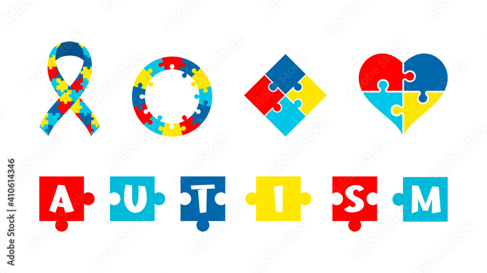 Autism awareness set. Colorful puzzle pieces. Jigsaw puzzle pattern ... Autism awareness set. Colorful puzzle pieces. Jigsaw puzzle pattern ...