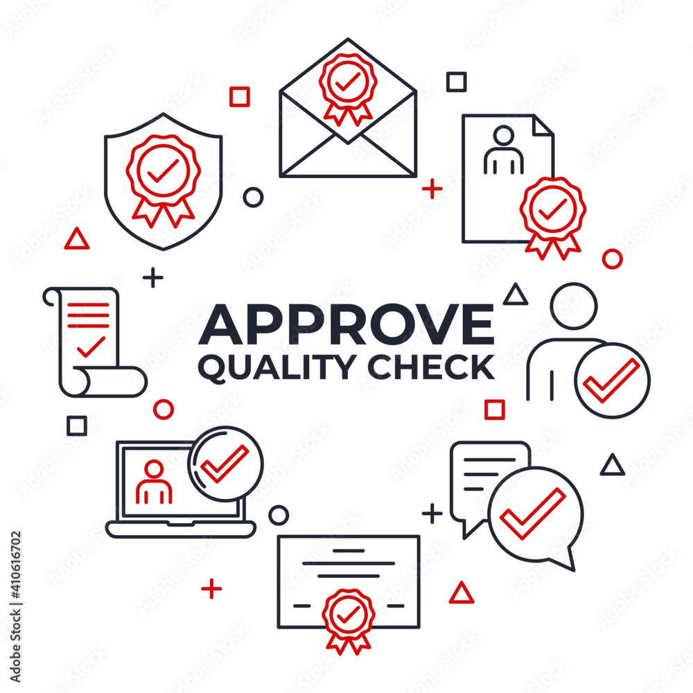 set icon approvement. accreditation icon. business quality check symbol ...