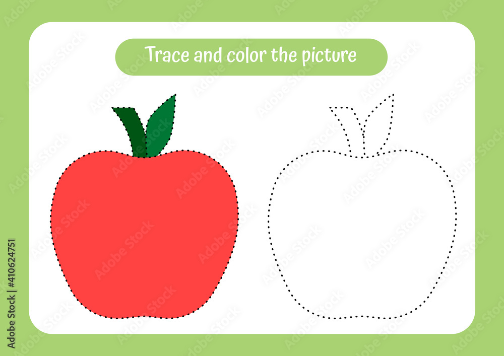 Apple Trace and color the picture. Educational game for children ...