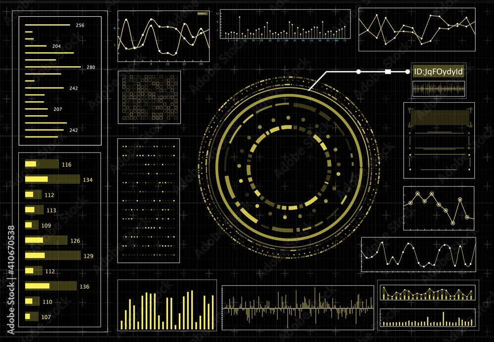 HUD futuristic interface. Hitech display with infographic elements. Dashboard with chart ...