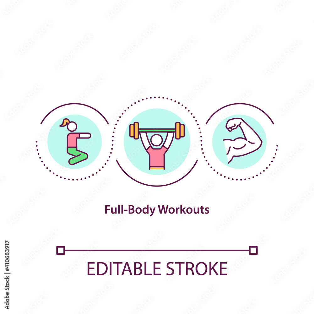 Full body workouts concept icon. Type of training plan where every ...