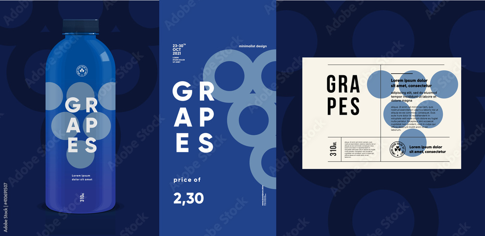 Grapes. Flat vector illustration. Price tag, label, packaging and ...