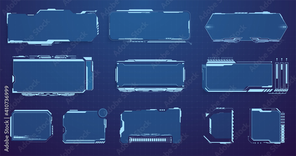Set of Sci Fi Modern User Interface Elements. Digital futuristic hud interface panels, hologram ...