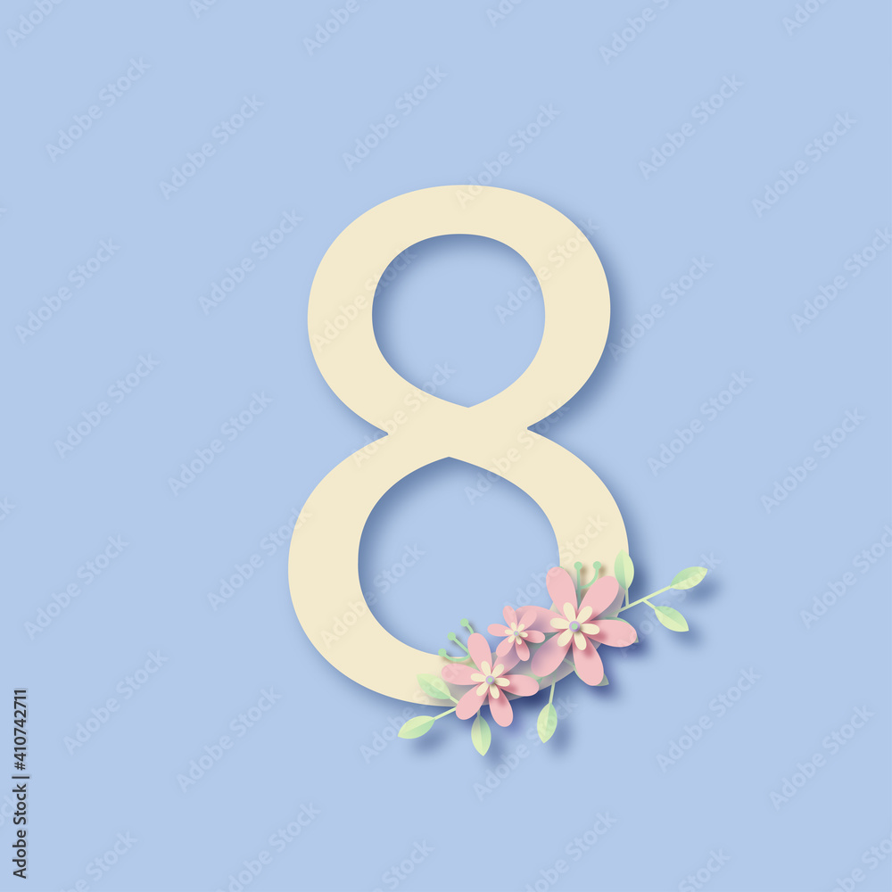 Flower numbers decorated with flowers Elegant numbers 8 with botanical ...