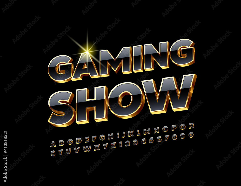 Vector elite poster Gaming Show. 3D Black and Gold Font. Luxury ...