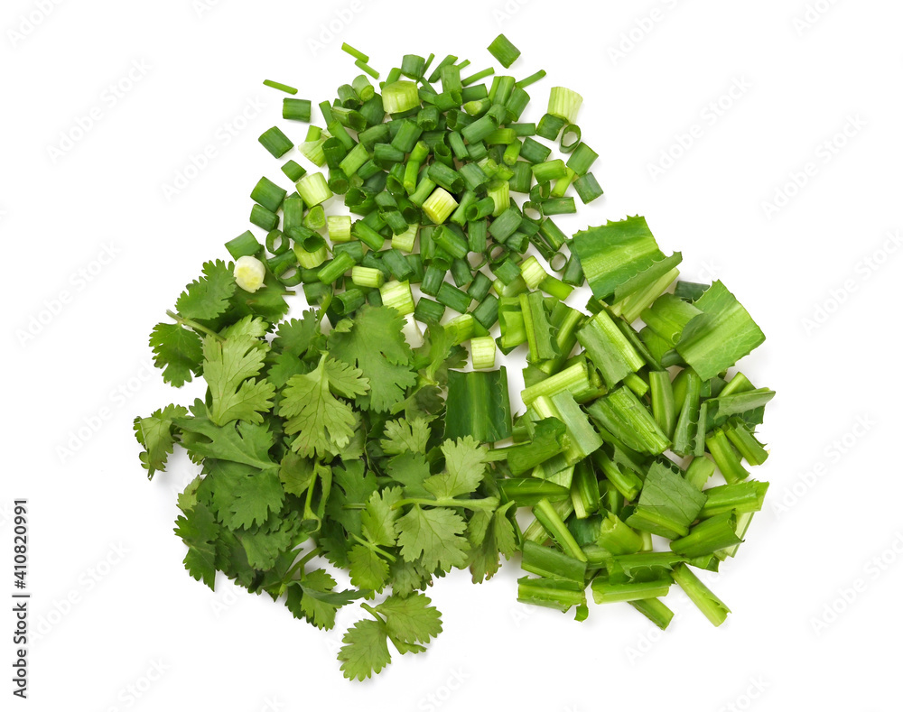 Spring chopped onions leaves, chopped parsley leaves, chopped culantro ...