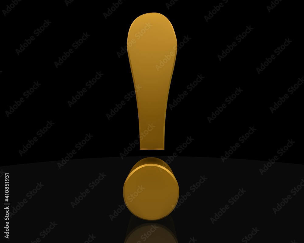 Exclamation mark golden exclamation point sign gold symbol 3d rendering ...