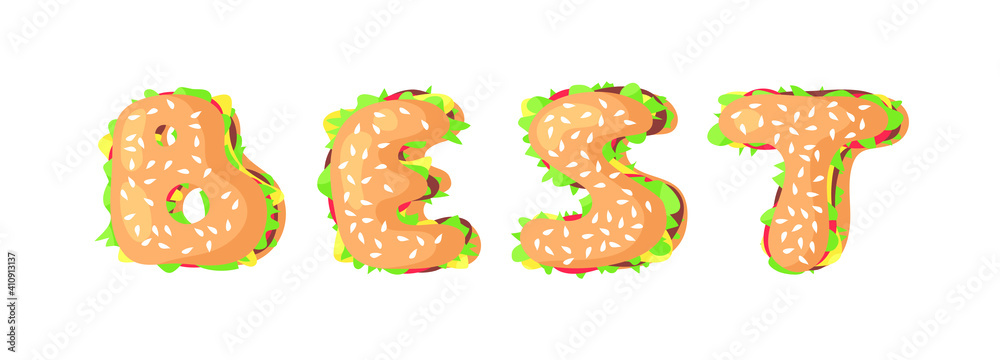 Hand Drawn Cartoon Burger Alphabet Fast Food Vector Font. Tasty ...
